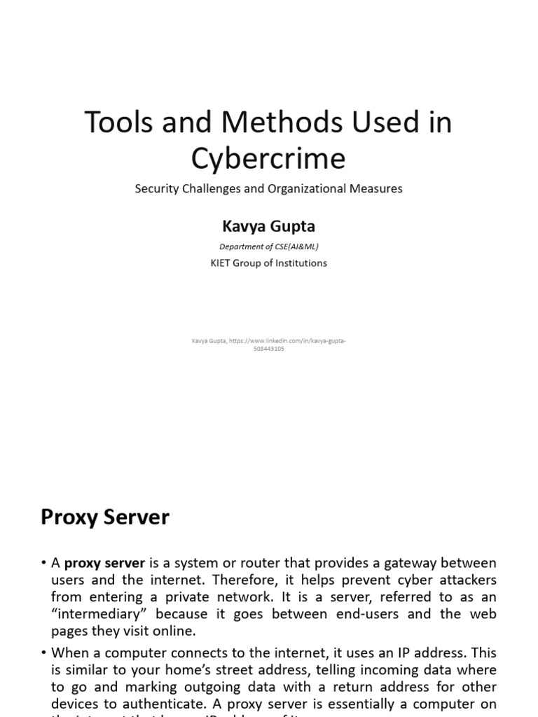 Tools and Methods Used in Cybercrime: Kavya Gupta | PDF | Computer Virus | Proxy Server