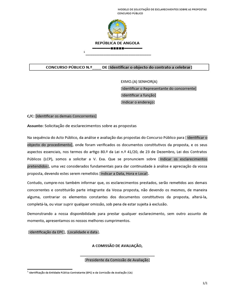 Modelo de Solicitação de Esclarecimentos Sobre As Propostas | PDF