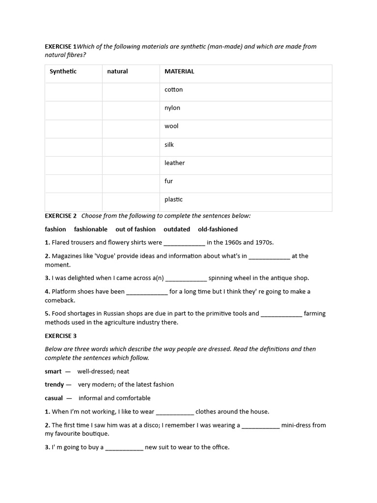 Clothing Vocabulary Exercises for Kids | PDF | Fashion | Clothing