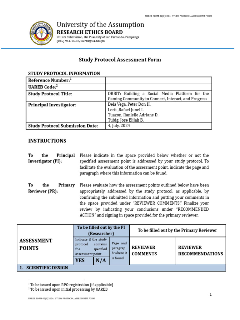 UAREB-FORM-02C2024_STUDY-PROTOCOL-ASSESSMENT-FORM | PDF | Institutional ...