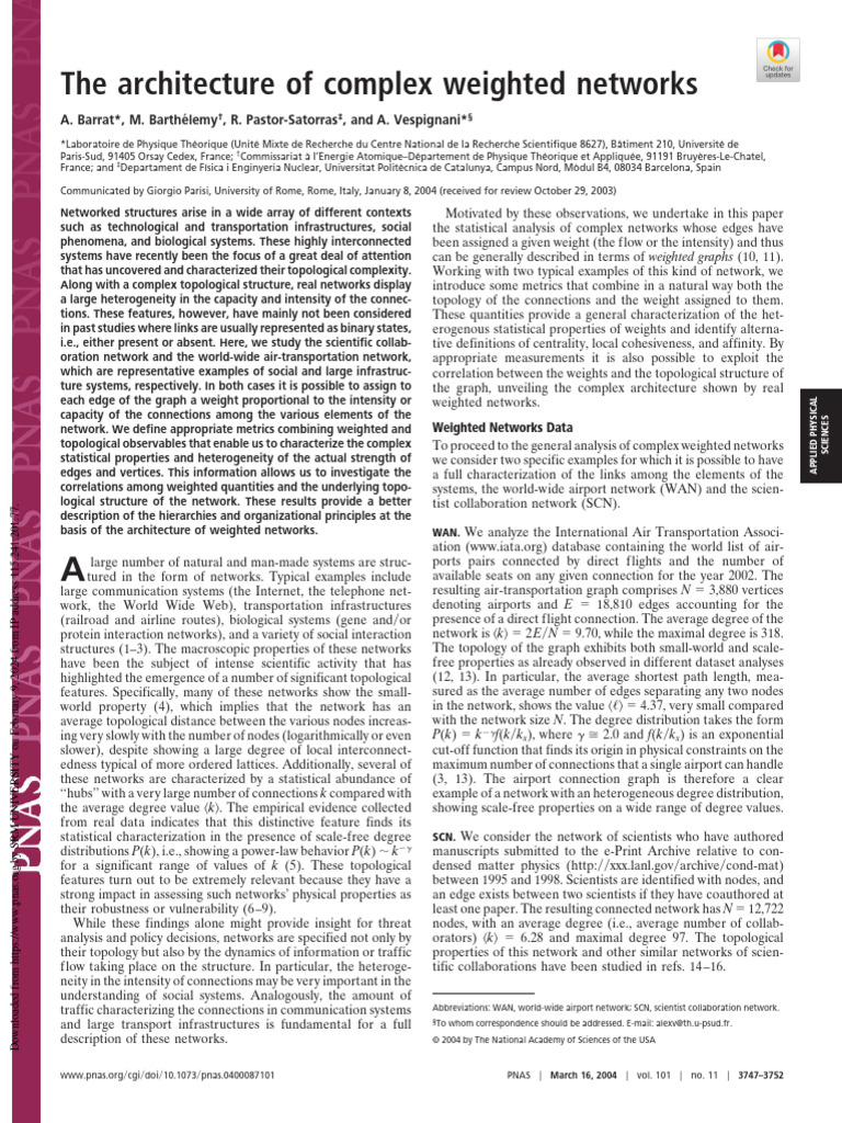 Complex Weighted Networks Analysis | PDF | Combinatorics | Theoretical ...