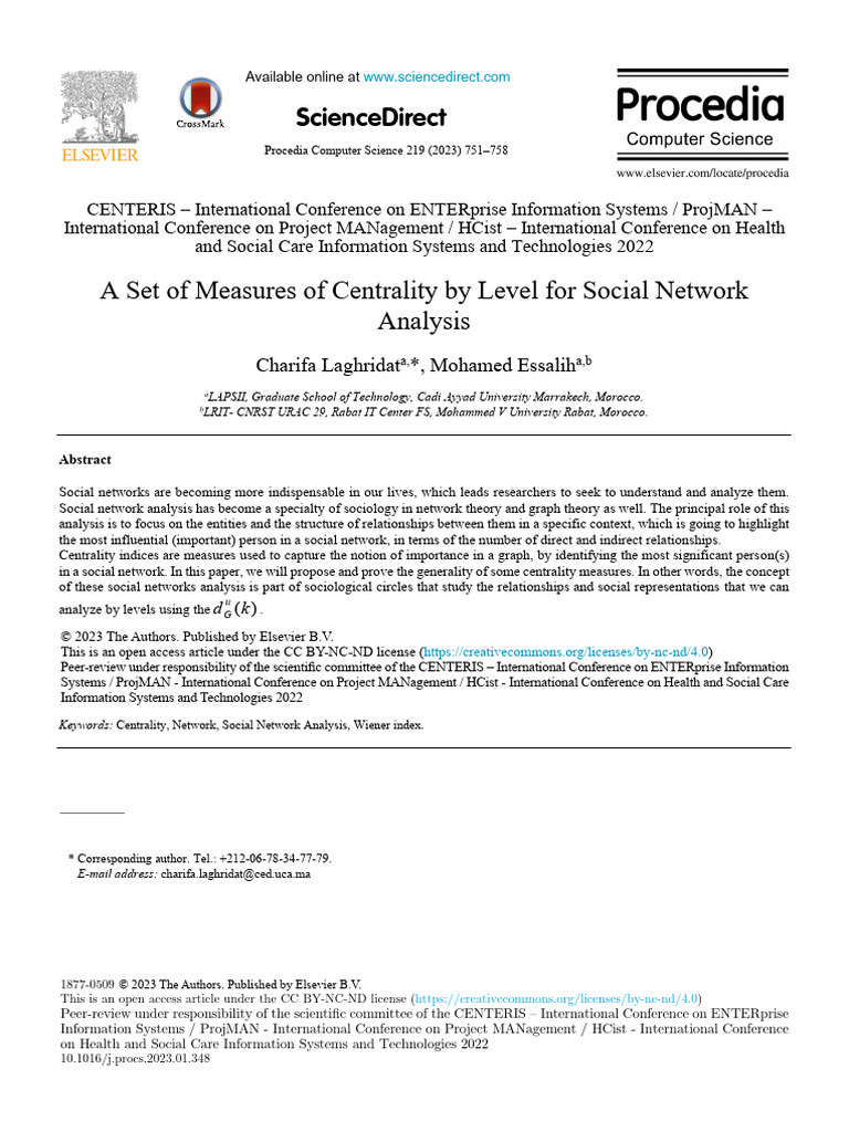 A Set of Measures of Centrality by Level For Social Network Analysis 2023 | PDF | Vertex (Graph ...