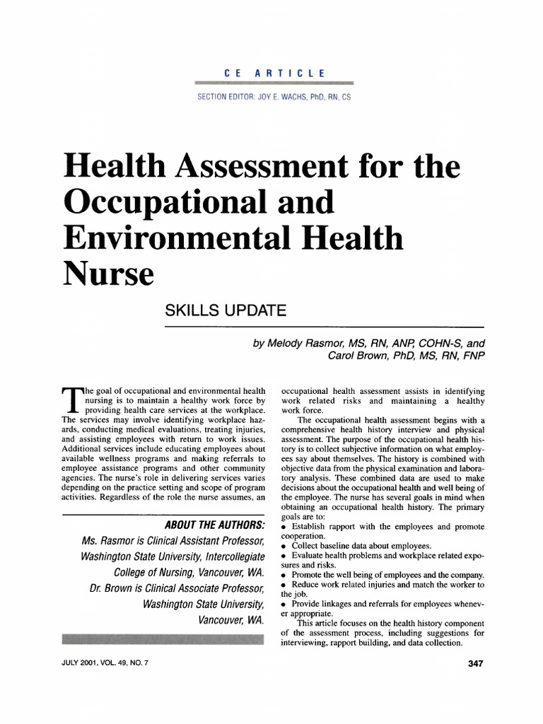 Occupational Health Assessment Guide | PDF | Pain | Occupational Safety ...