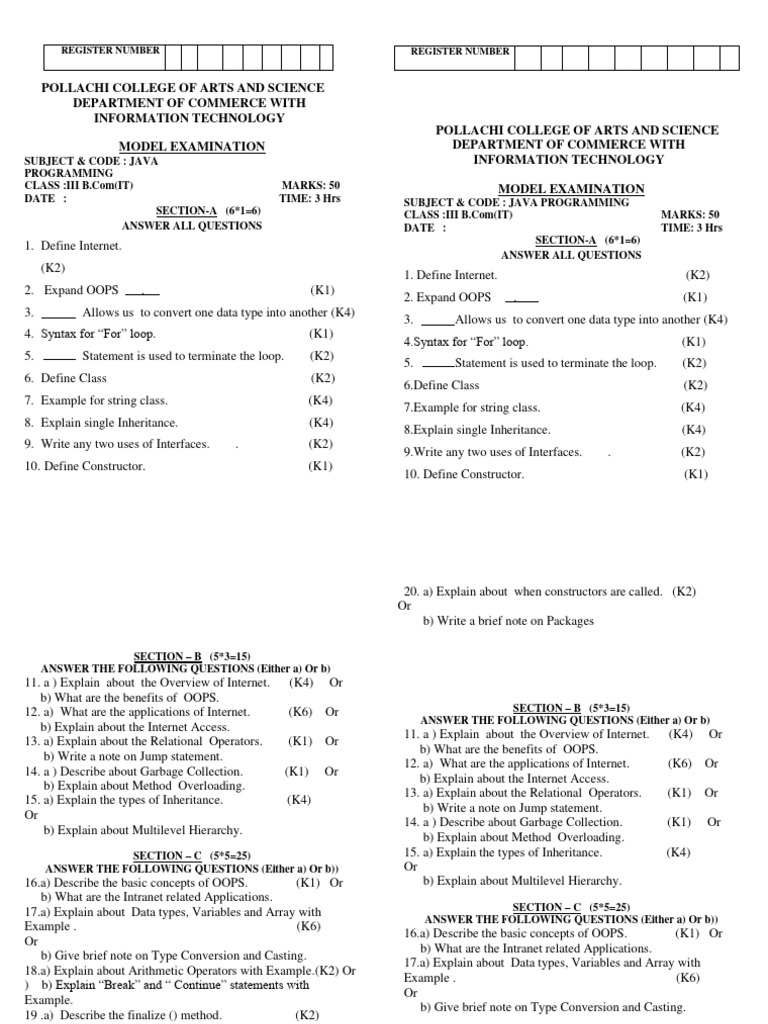 Model Examination - Java QP | PDF | Class (Computer Programming) | Programming