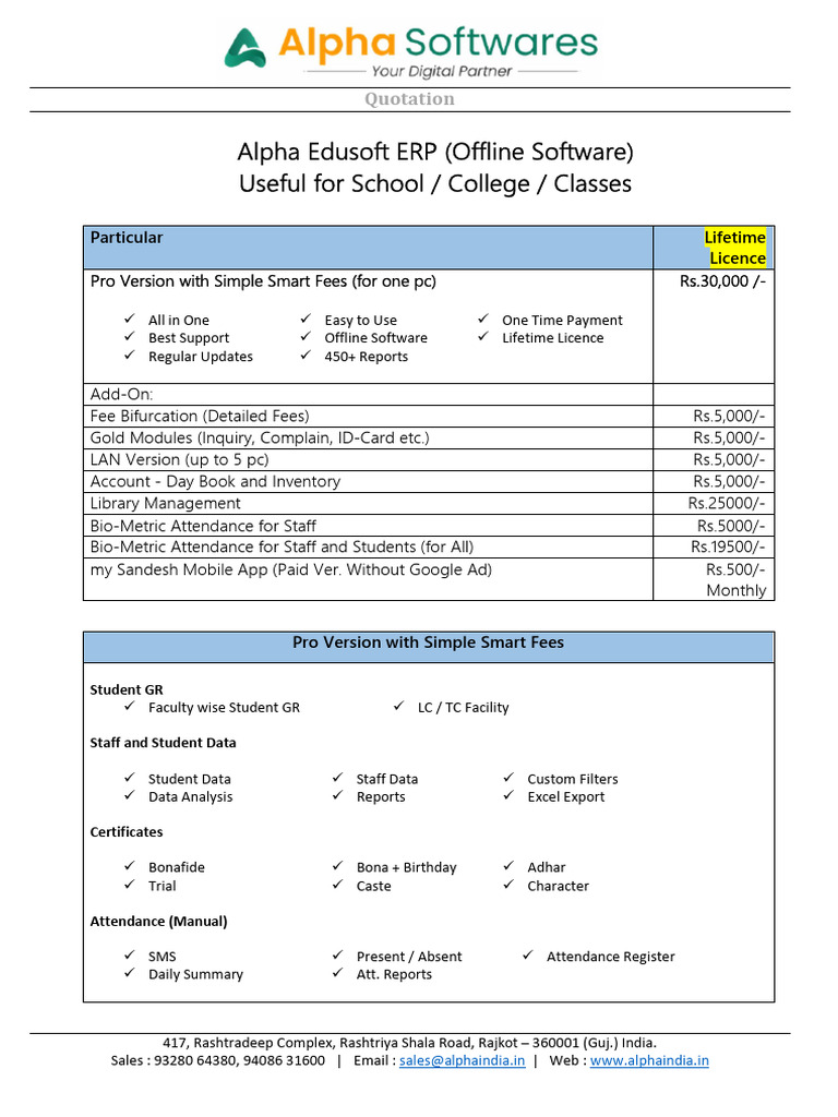 Alpha Edusoft ERP 2023 Full Quotation | PDF | Mobile App | Information Technology