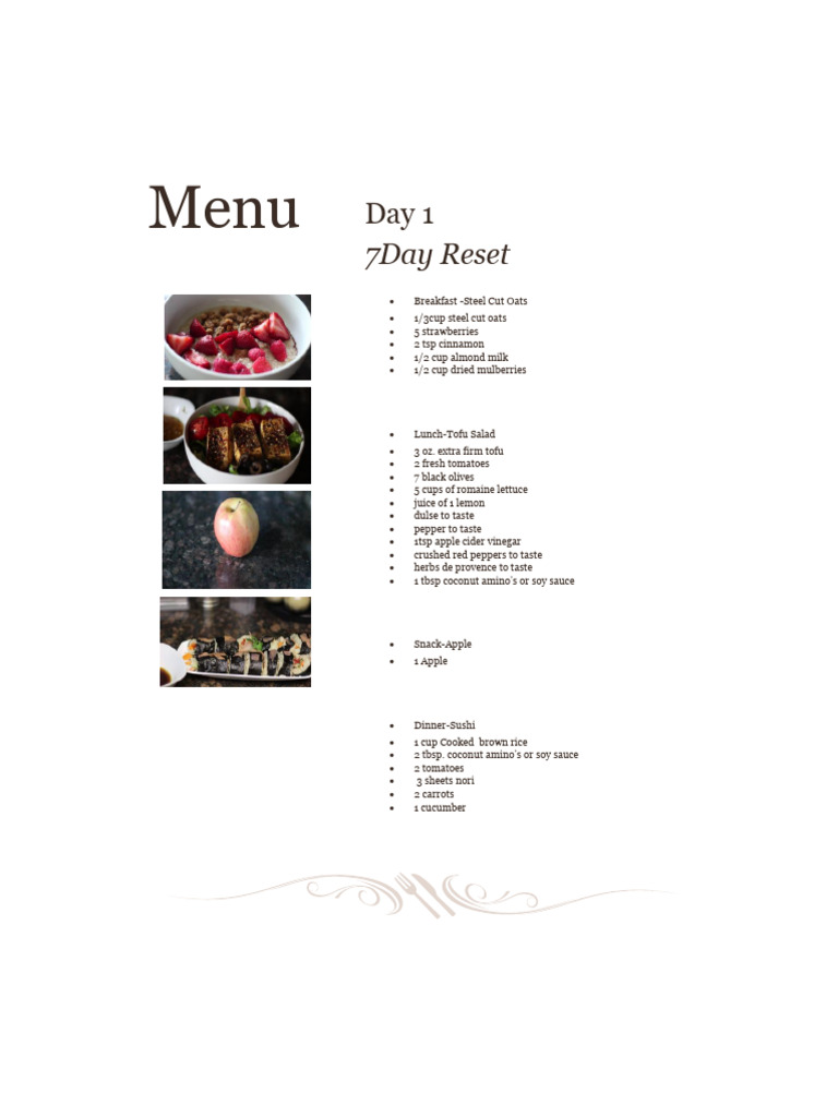 7 Day Reset | PDF | Sauce | Tofu