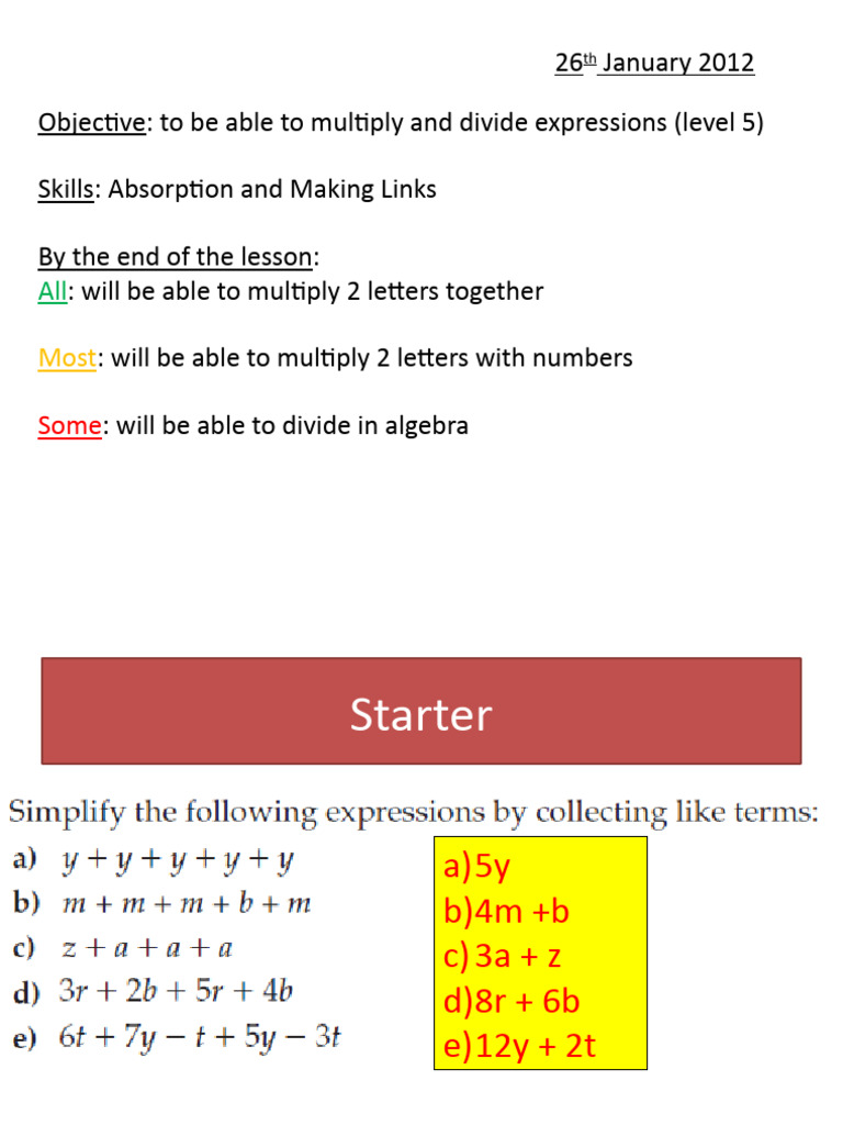 Multiplying Dividing Terms Indices | PDF | Mathematics | Algebra