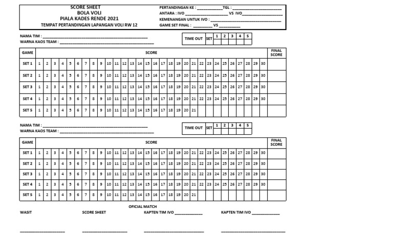 Score Sheet Bola Voli | PDF