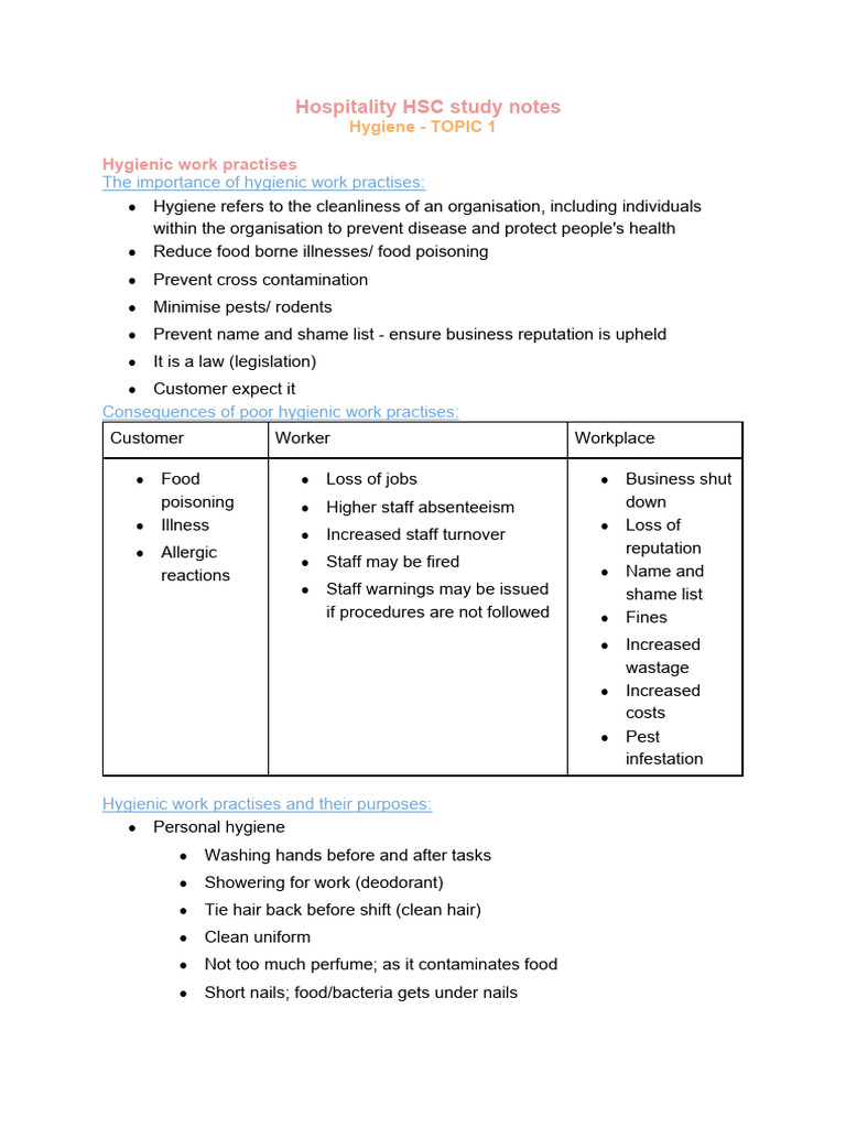 2020 P HOS - Hospo Prelim Notes (Tiana) | PDF | Occupational Safety And ...
