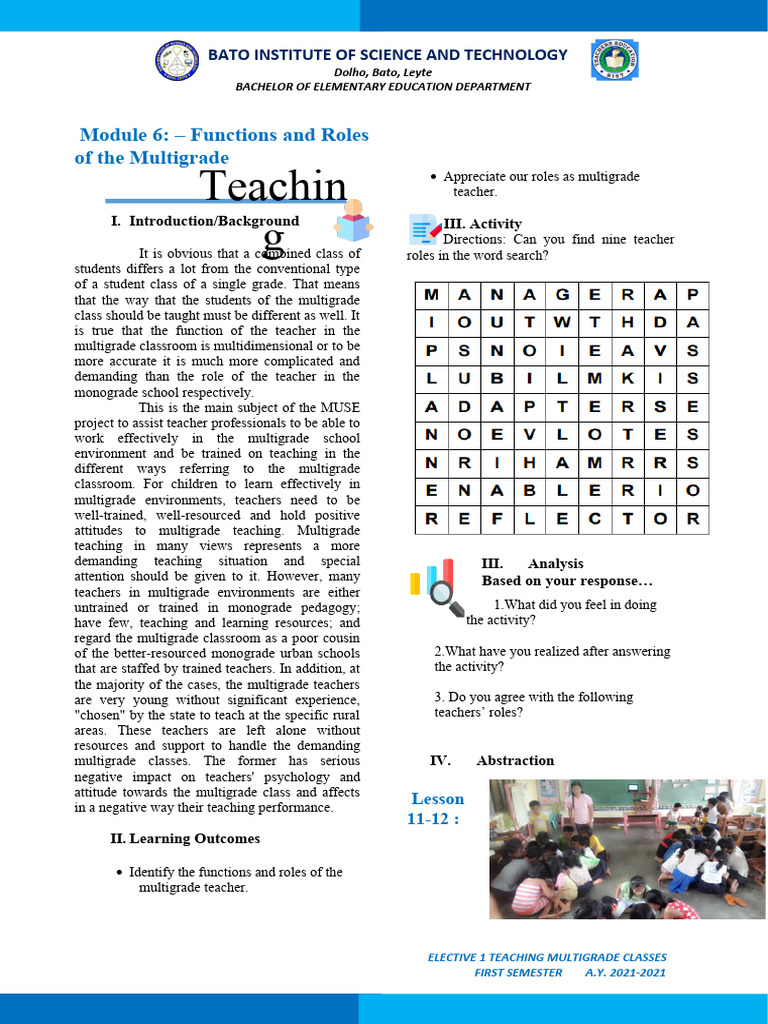 4. ELECTIVE 1-Module 6 Lesson 11 & 12 | PDF | Teachers | Curriculum