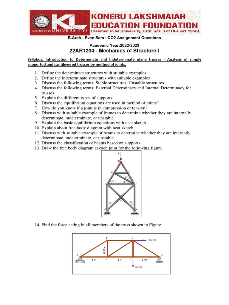 Co2 Assignment Questions Pdf Truss Force
