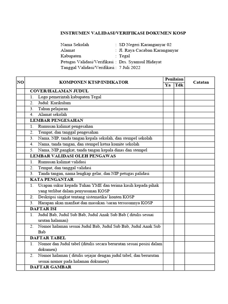 Validasi Dokumen Kurikulum SD | PDF