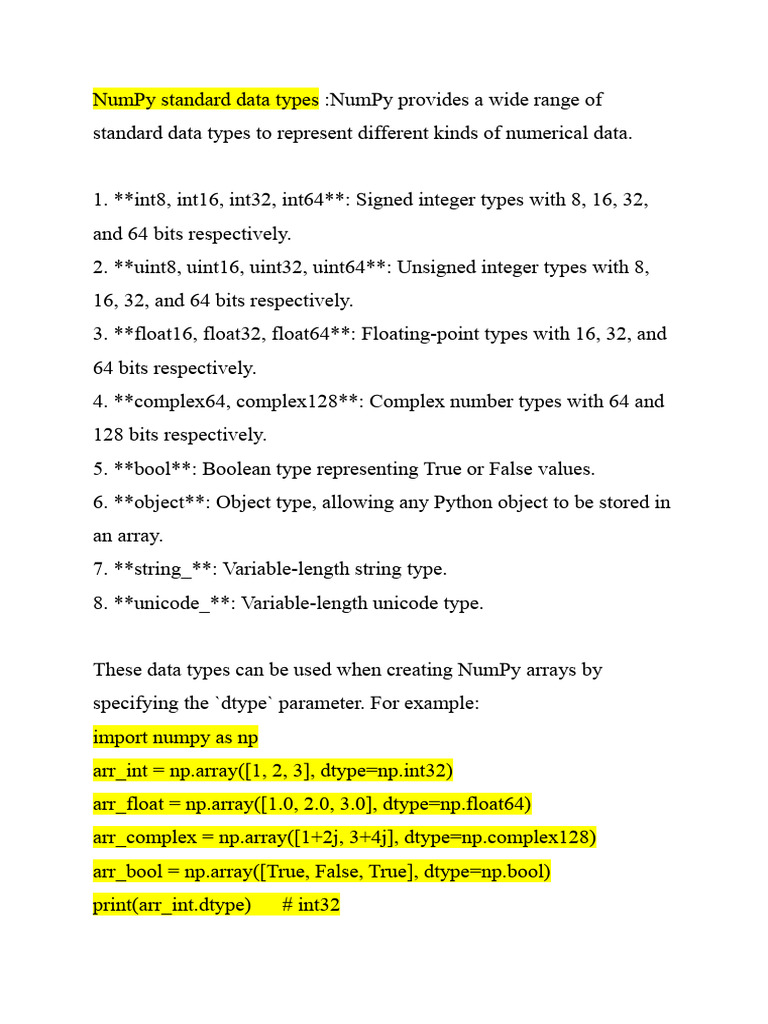 NumPy | PDF | Boolean Data Type | Integer (Computer Science) NumPy | PDF | Boolean Data Type | Integer (Computer Science)