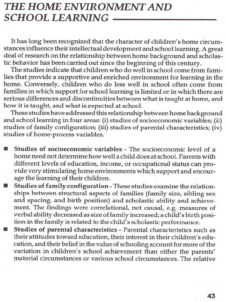 The Home Environment and School Learning | PDF