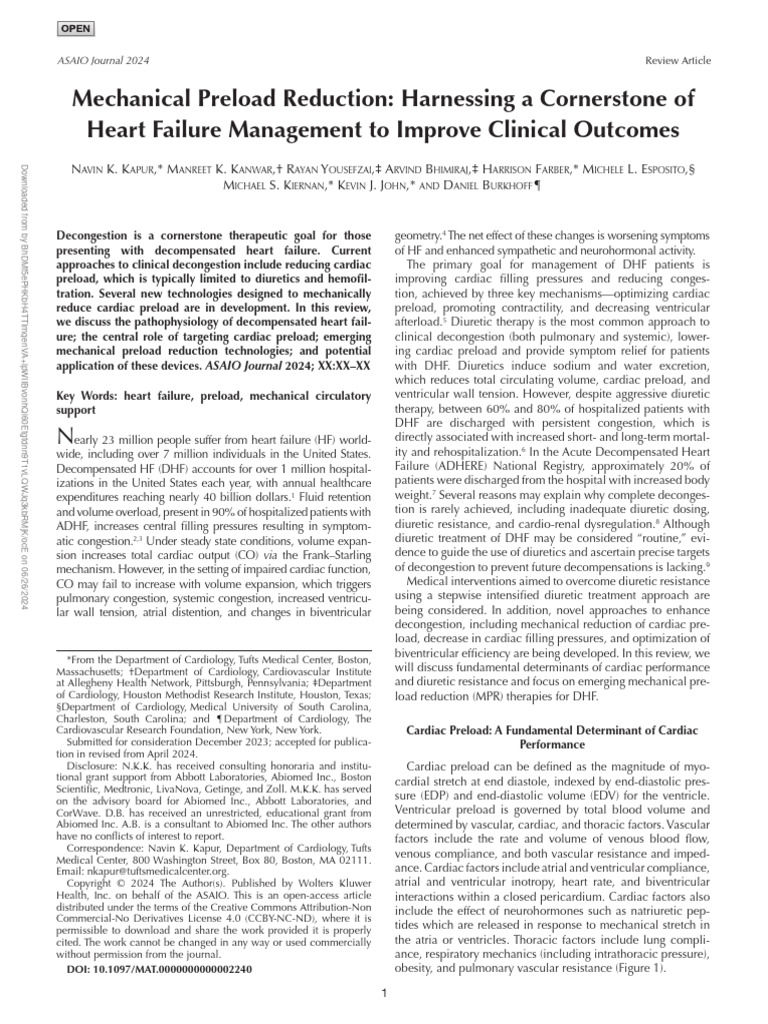 Mechanical Preload Reduction Harnessing A.499 | PDF | Heart Failure ...