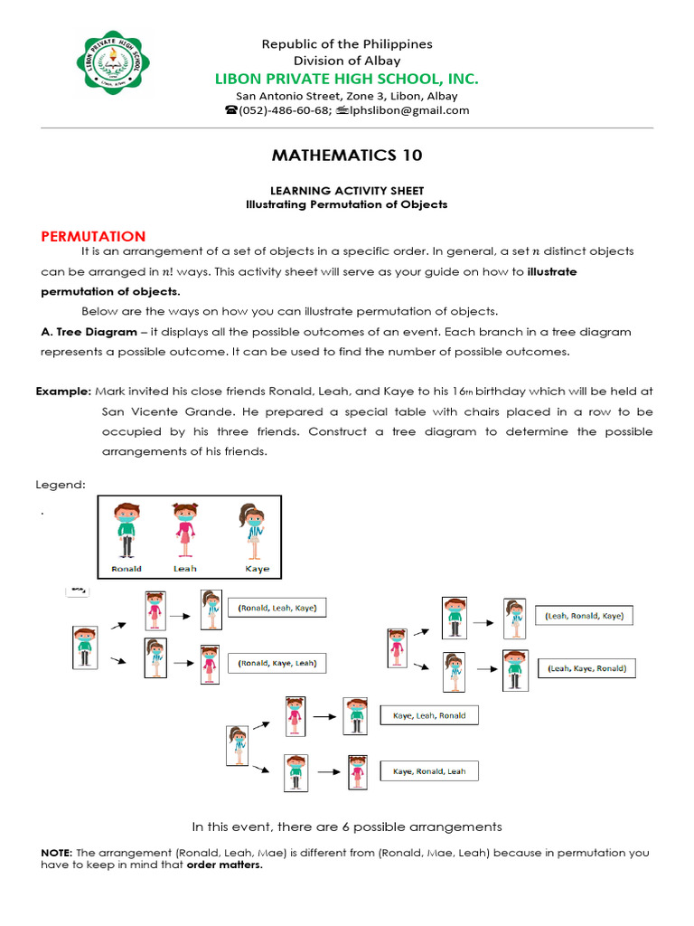 Activity Sheet 1 - Grade 10 | PDF | Permutation