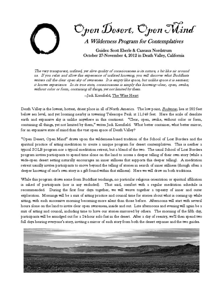 Open Desert Open Mind | PDF | Retreat (Spiritual) | Camping