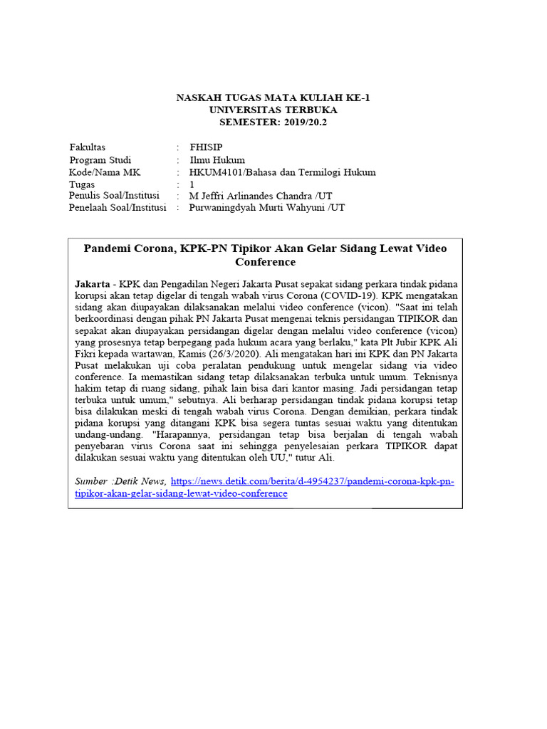 Naskah HKUM4101 Tugas1 | PDF