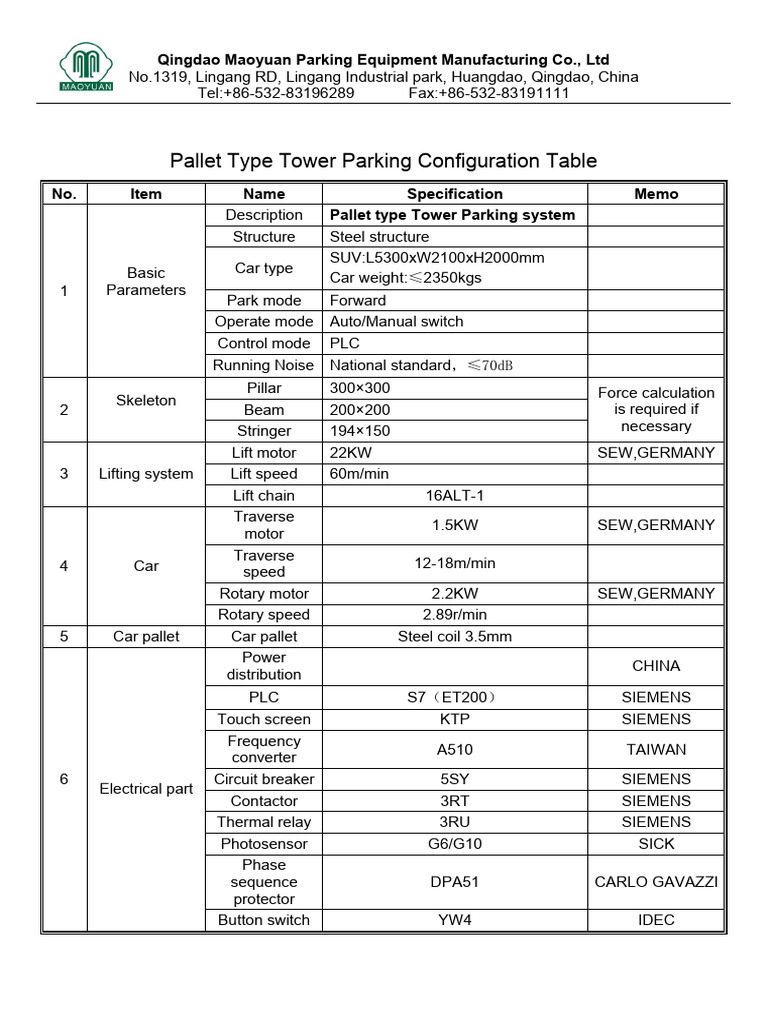 Pallet Tower Parking Configuration Table-2024.6.11 | PDF | Pallet ...