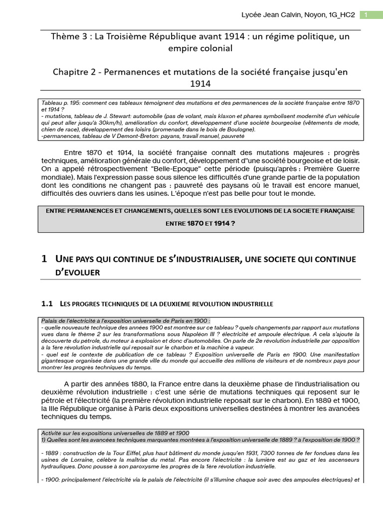 Évolutions de la société française (1870-1914) | PDF | Socialisme ...