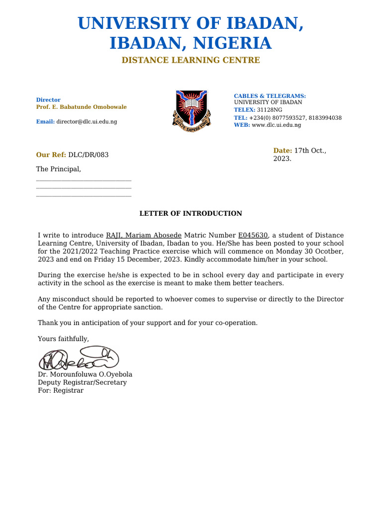 Introduction Letter for Teaching Practice | PDF