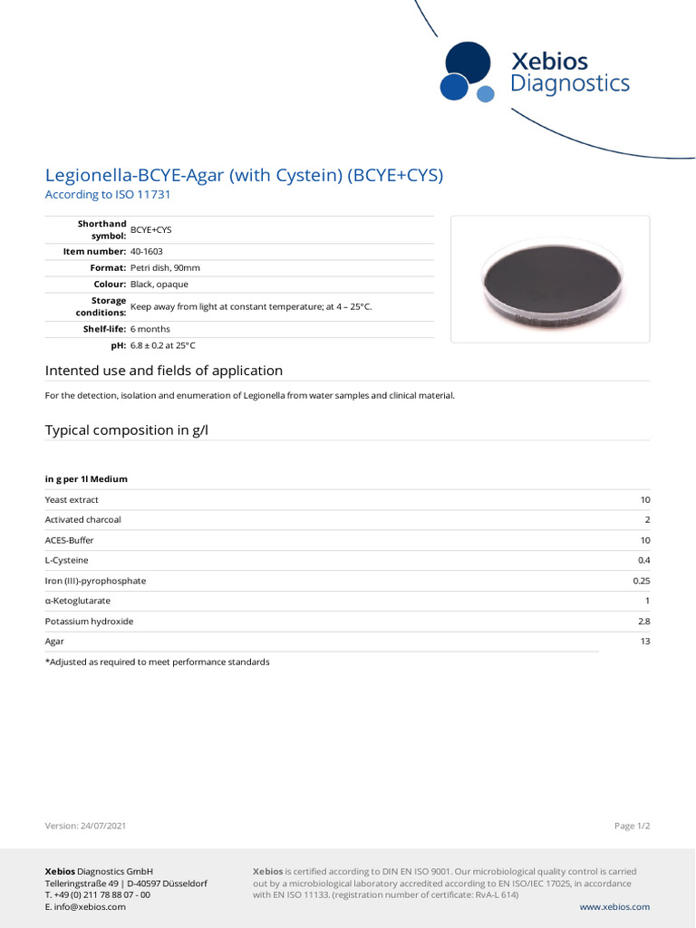 Legionella Detection Agar BCYE+CYS | PDF | Microbiology