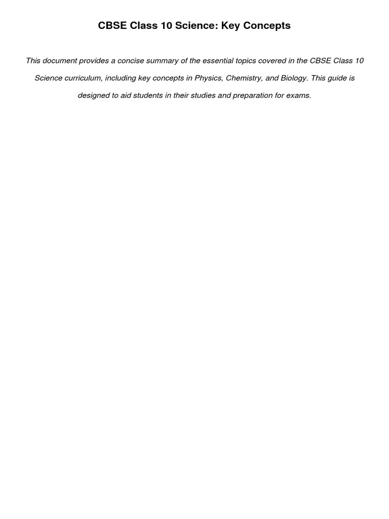 CBSE Class 10 Science Key Concepts | PDF | Wellness