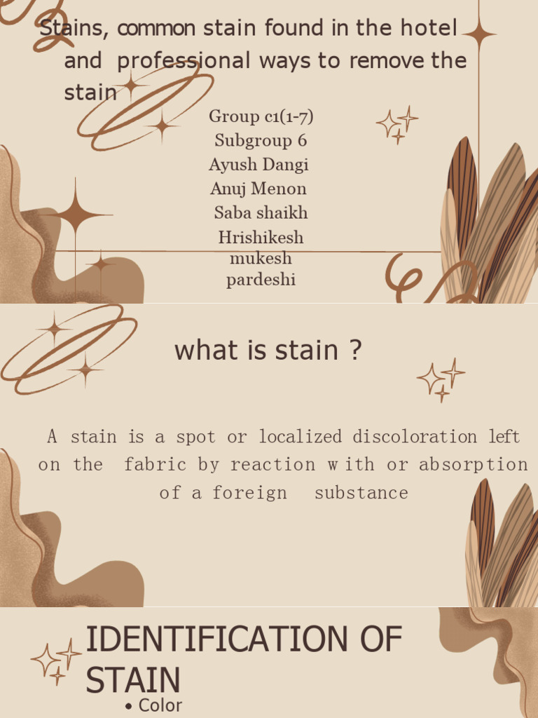 Types of Stains in Hotel, Group c1 (1-7) | PDF | Water | Wax