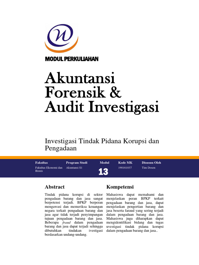 Modul 13 Investigasi Tindak Pidana Korupsi Dan Pengadaan | PDF