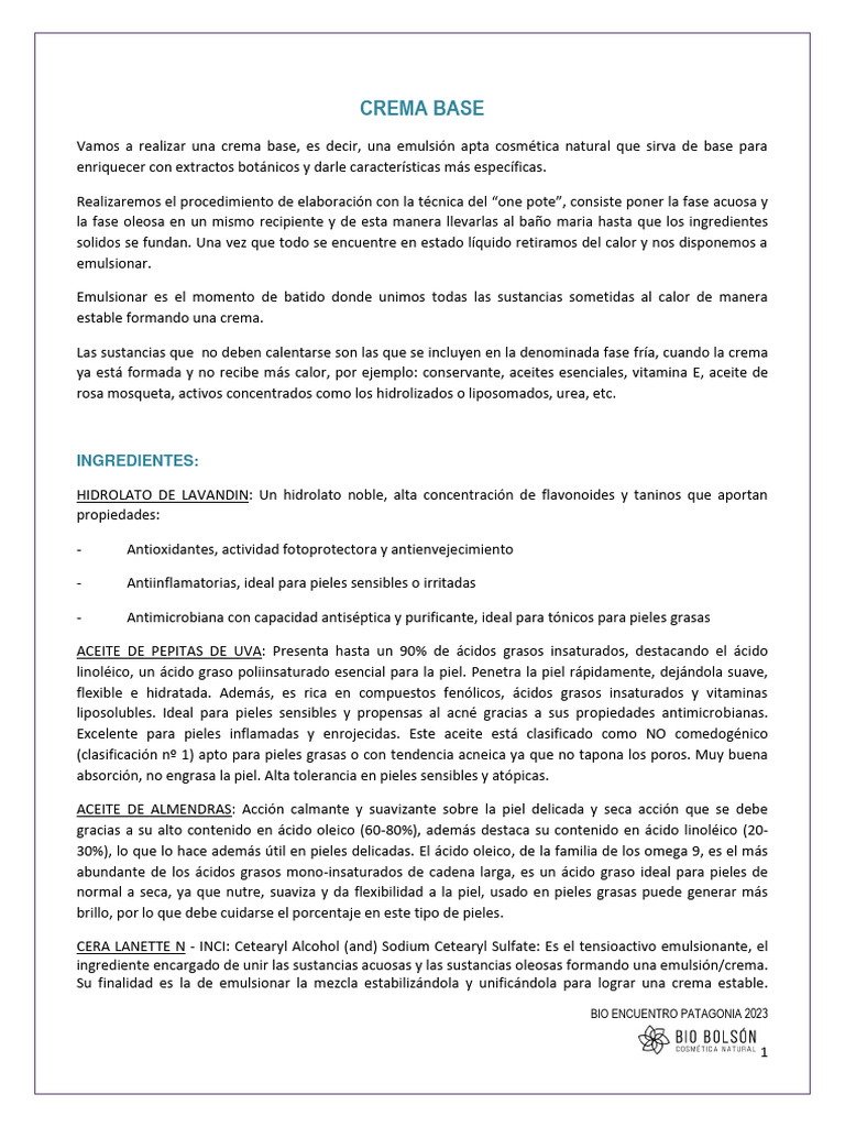 Crema Base Bio Encuentro | PDF | Petróleo | Emulsión