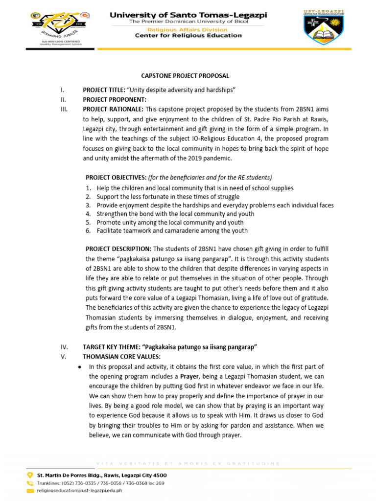 2BSN1 RE 4 Capstone Project Proposal Revised | PDF