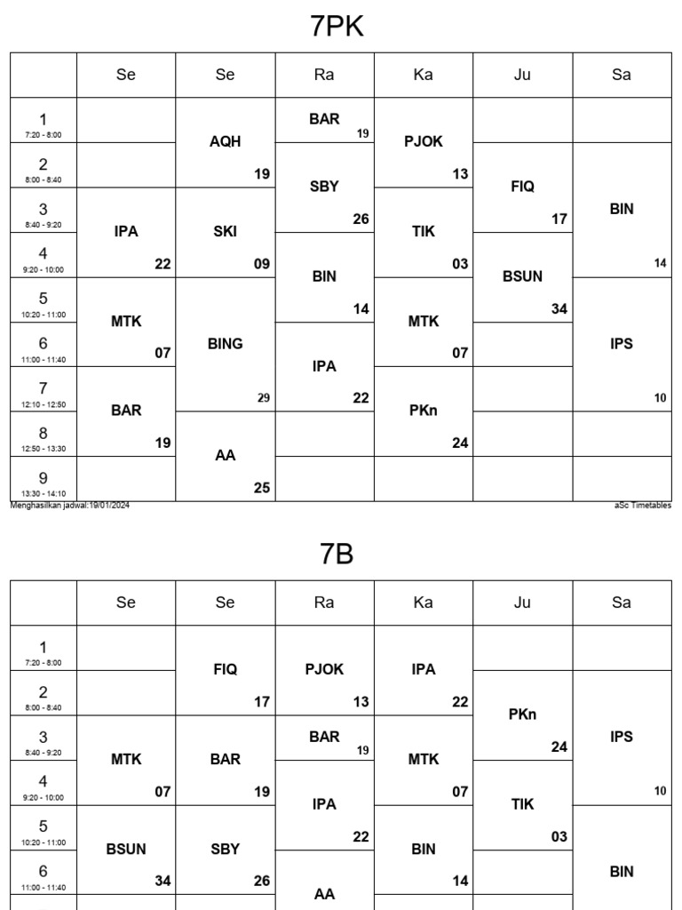 Jadwal Perkelas Simpatika | PDF