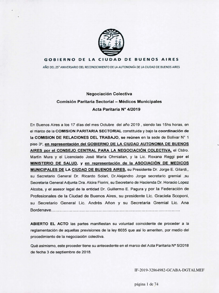 Acta Paritaria Médicos Municipales 2019 | PDF | Gobierno | Justicia
