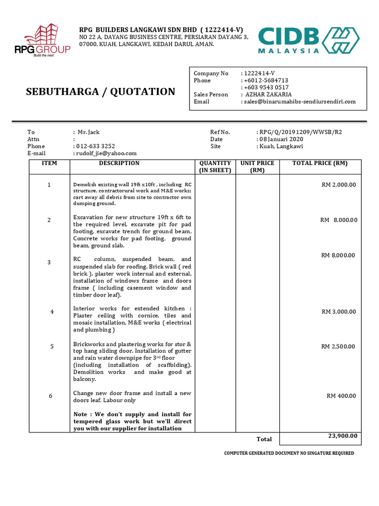 Contoh Sebutharga Renovasi | PDF | Queensland Heritage Register ...