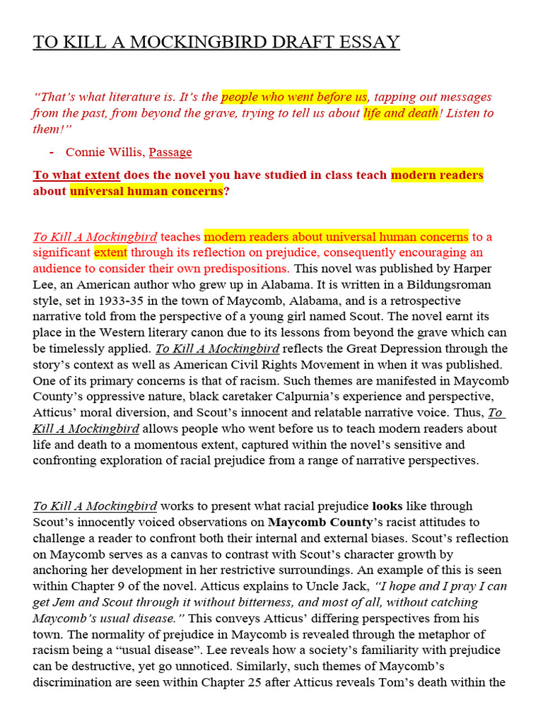 To Kill A Mockingbird ESSAY | PDF | To Kill A Mockingbird
