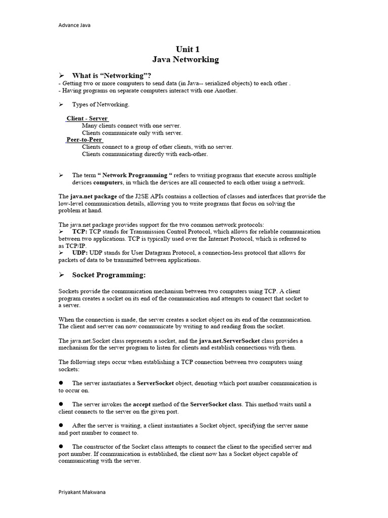 AJ - Unit 1 | PDF | Network Socket | Transmission Control Protocol