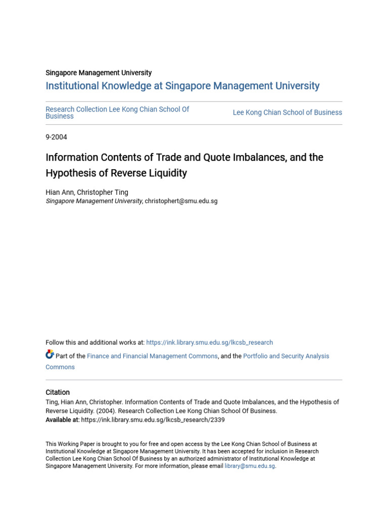 Information Contents of Trade and Quote Imbalances and The Hypot | PDF ...