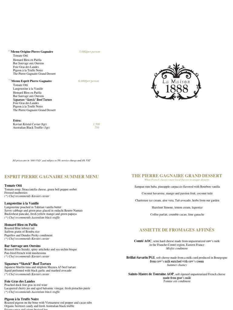 Celebratory Menu La Maison 1888 | PDF | Foods | Cuisine