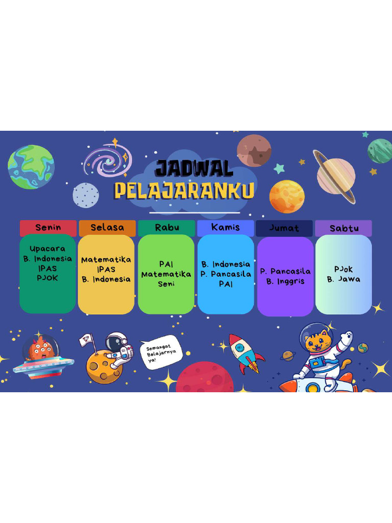 Biru Ceria Jadwal Pelajaran Anak Astronot Luar Angkasa Class Schedule | PDF