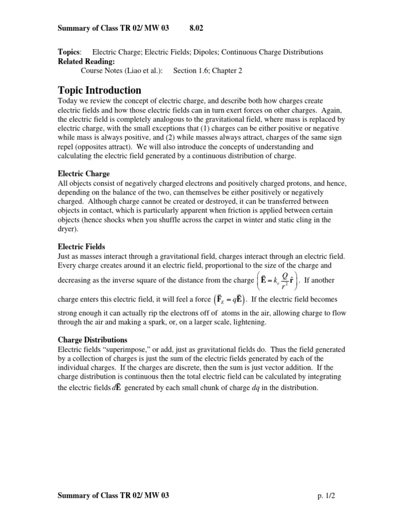 Summary | PDF | Electric Field | Physics