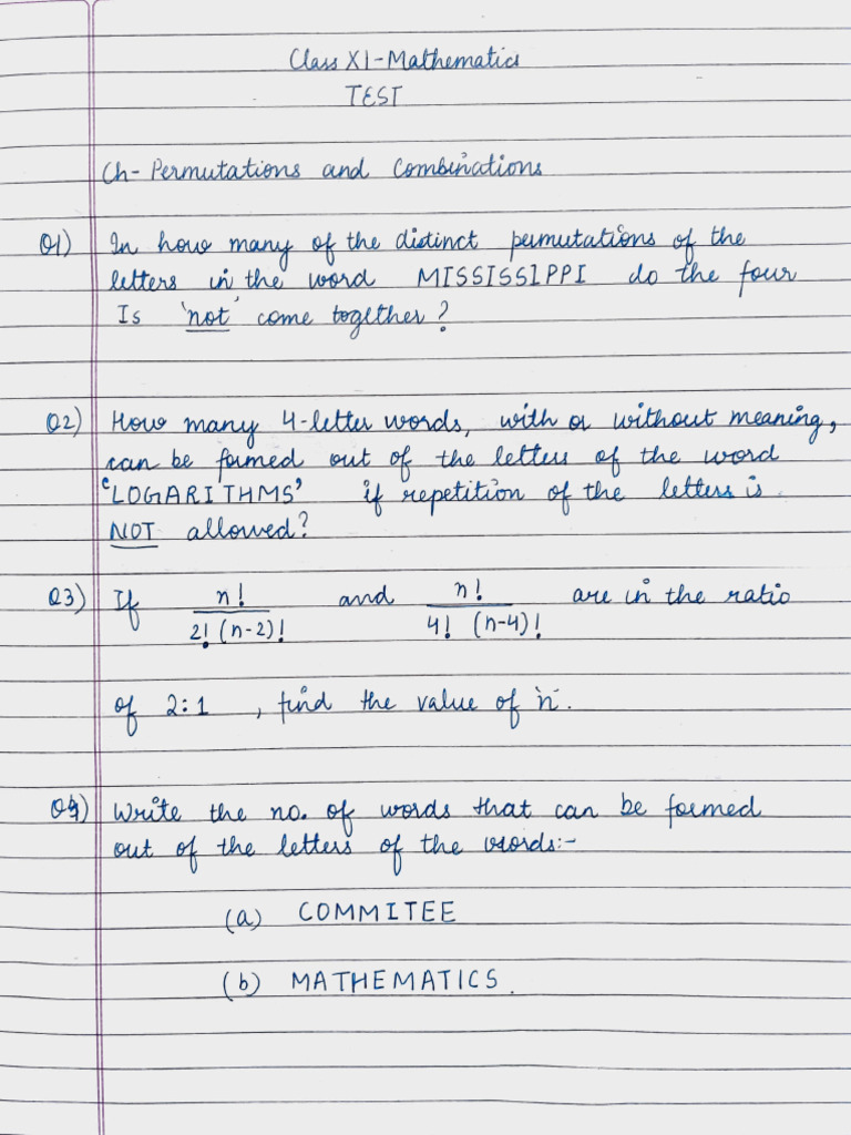 Permutations and Combinations Test | PDF