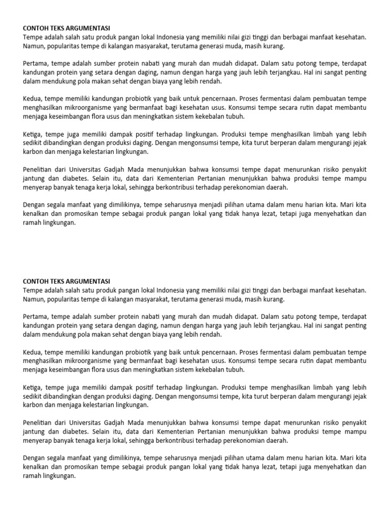 CONTOH TEKS ARGUMENTASI | PDF