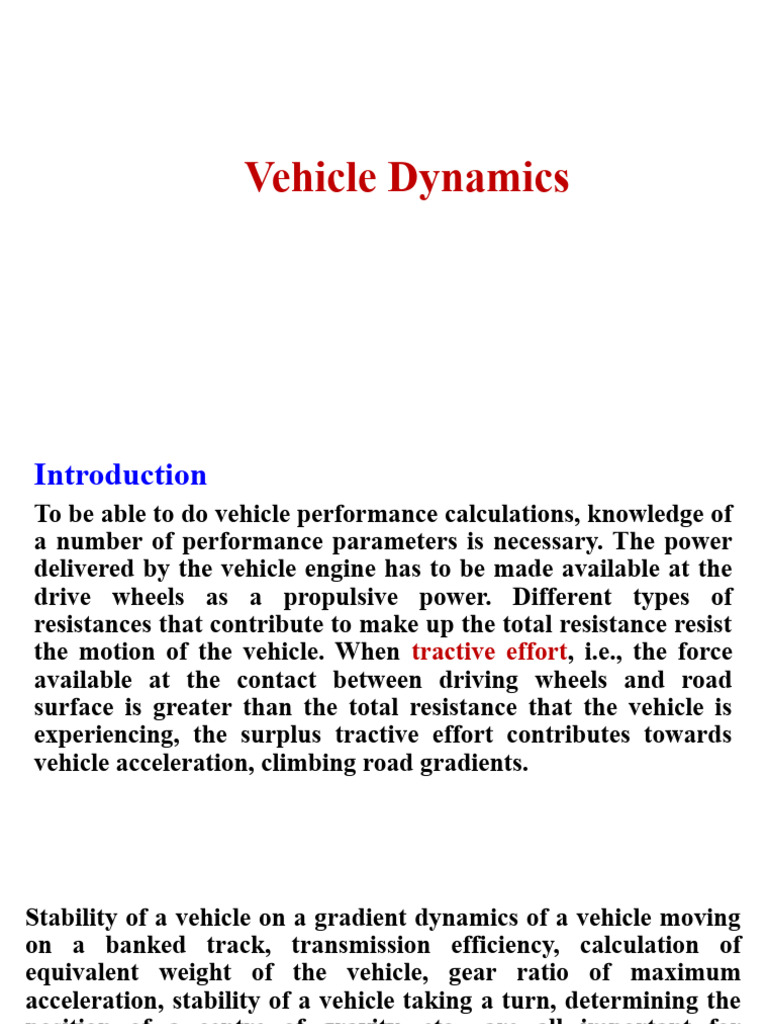 Lecture 9 Vehicle Dynamics | PDF | Force | Motion (Physics)