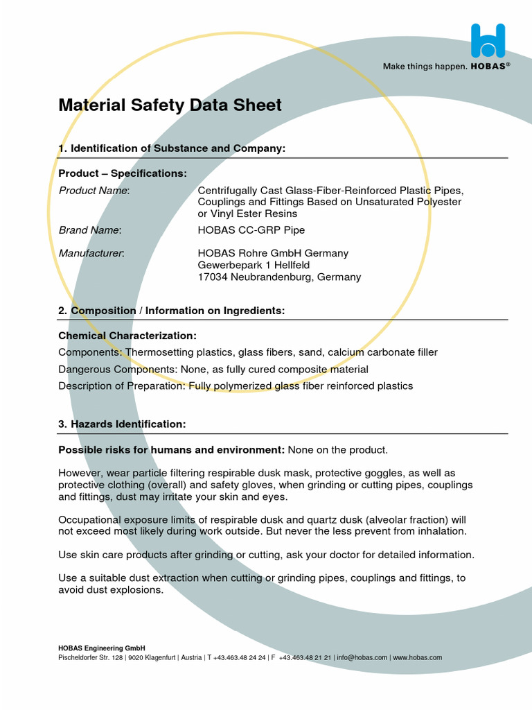 HOBAS MSDS Material Safety Data Sheet - 240806 - 102805 | PDF ...