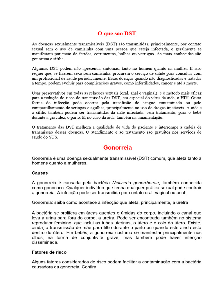 O Que São DST | PDF | HIV/AIDS | Infecção sexualmente transmissível