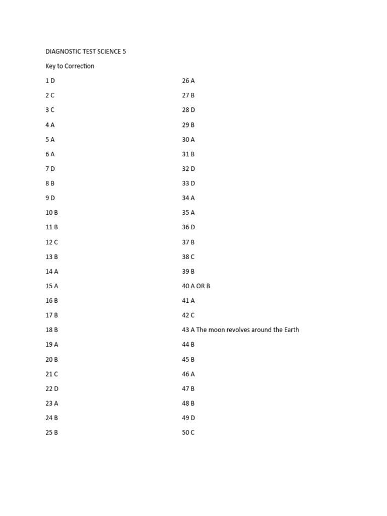 Diagnostic Test in Science 5 Answer Key 1 | PDF