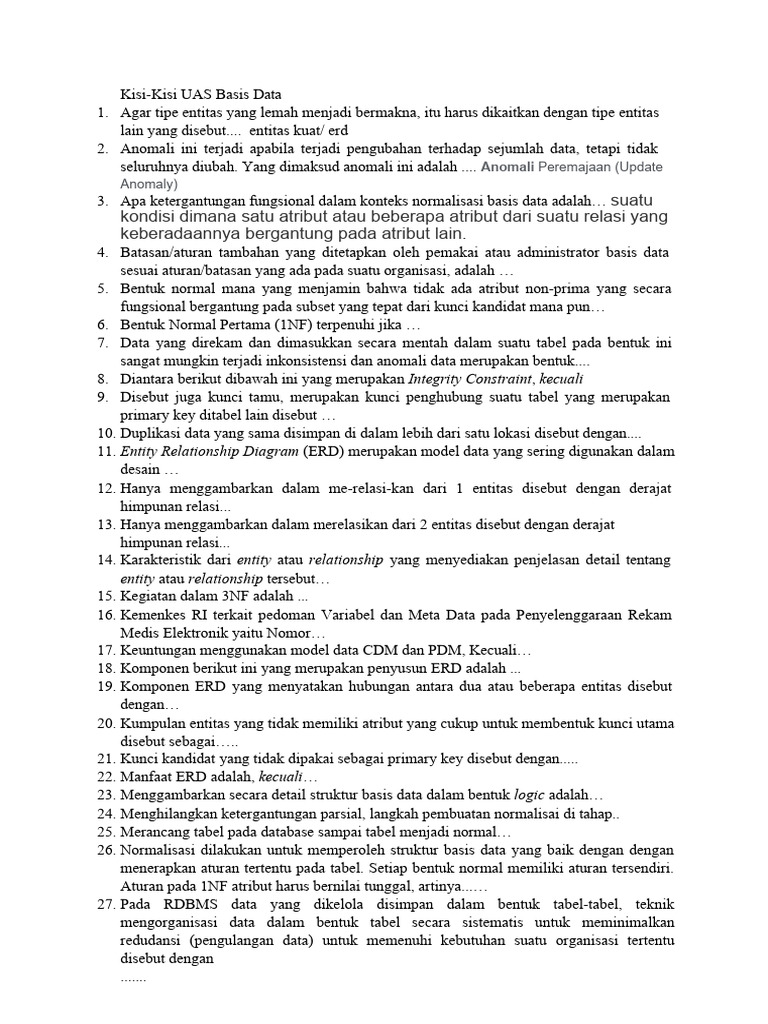 Kisi-Kisi UAS Basis Data | PDF | Komputer