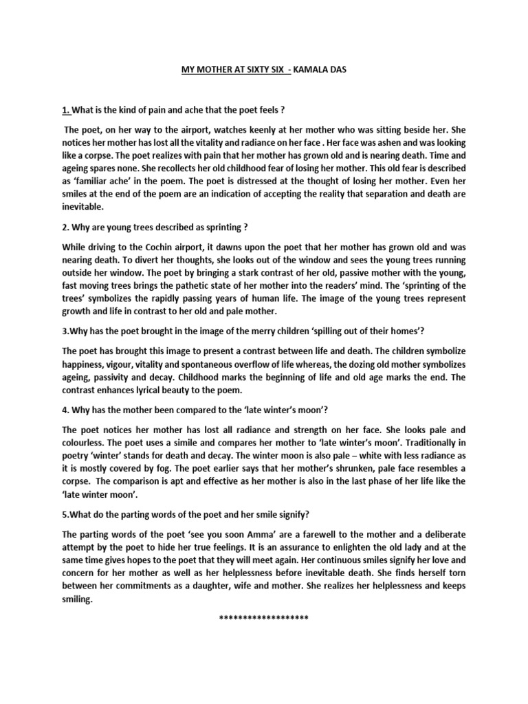 My Mother at Sixty Six - Notes | PDF