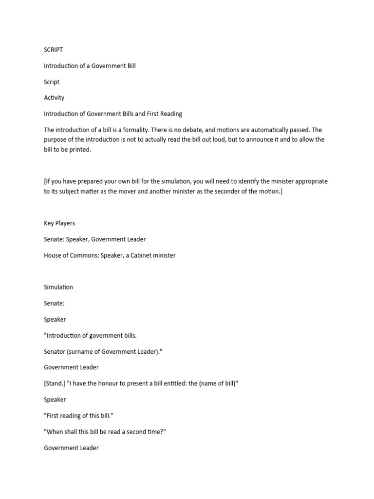 SCRIPT Parliament | PDF | Bill (Law) | United States House Of ...