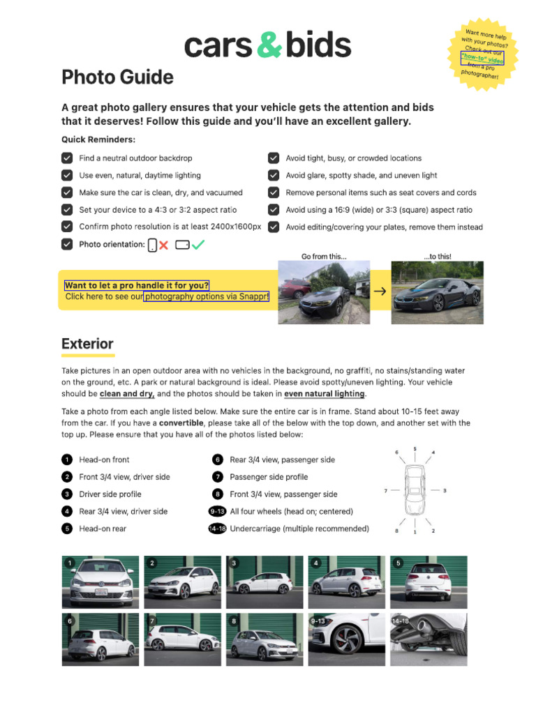 Cars&Bids_Photo_Guide | PDF | Wheeled Vehicles | Car Body Styles